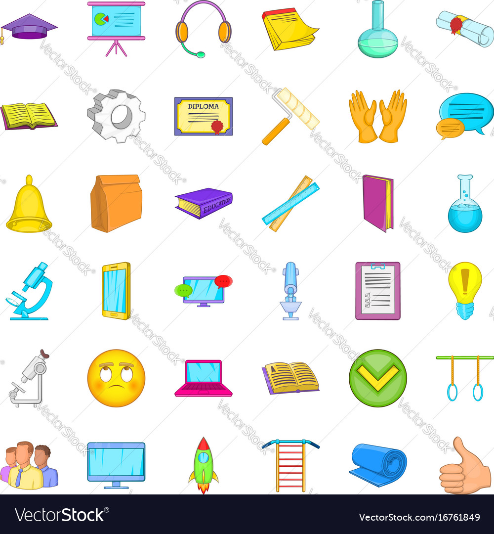 Online learning icons set cartoon style Royalty Free Vector