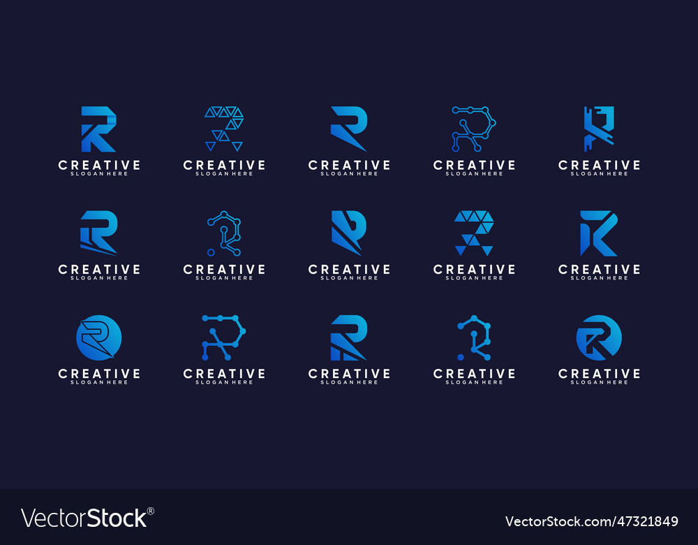 Set bundle monogram logo design initial letter r Vector Image