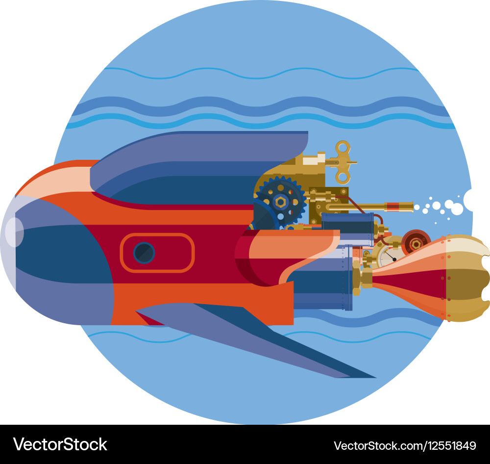 Steam-punk retro future submarine underwater Vector Image