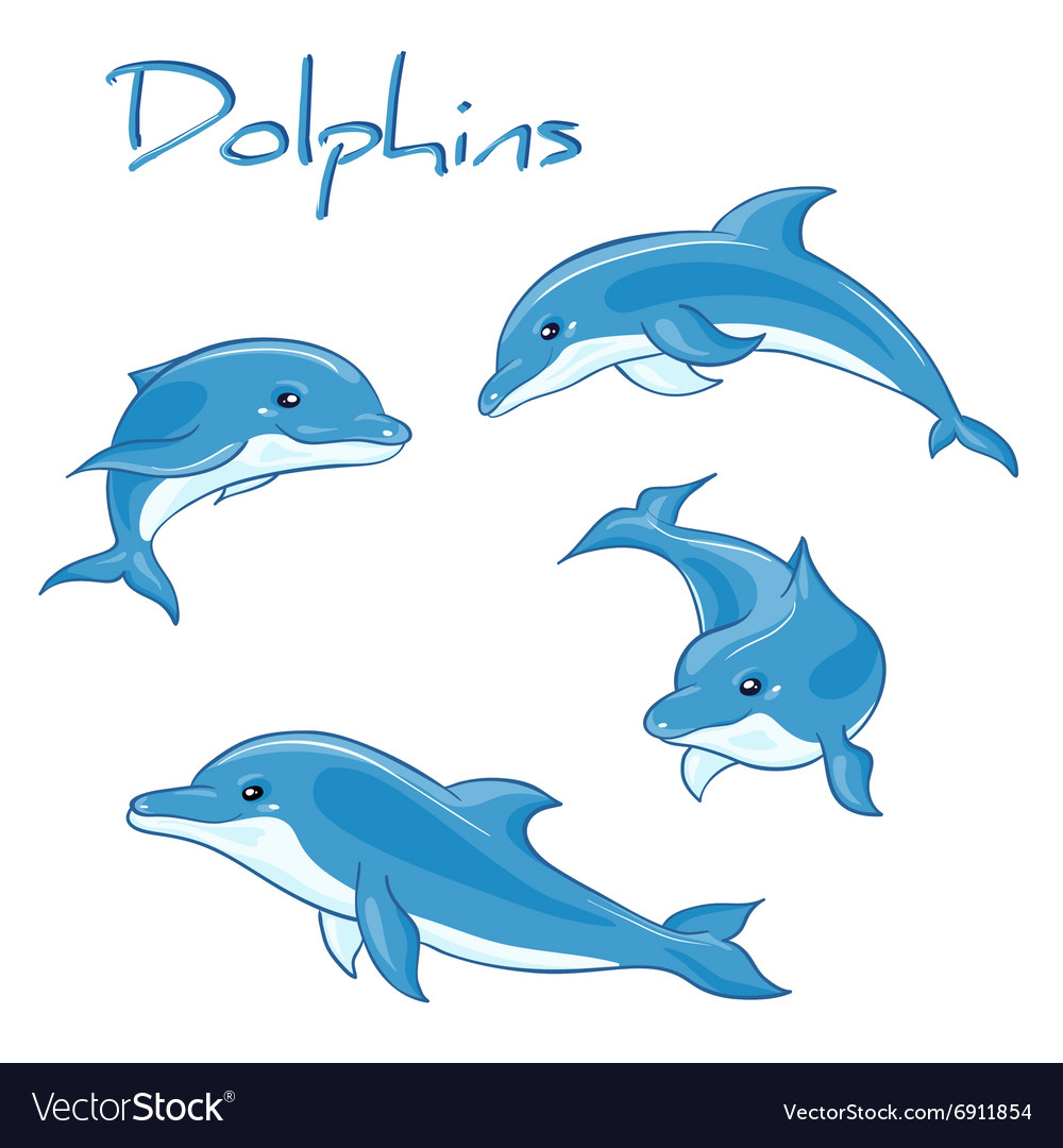 Hand drawn set cartoon dolphins in Royalty Free Vector Image Hand drawn set cartoon dolphins in Royalty Free Vector Image