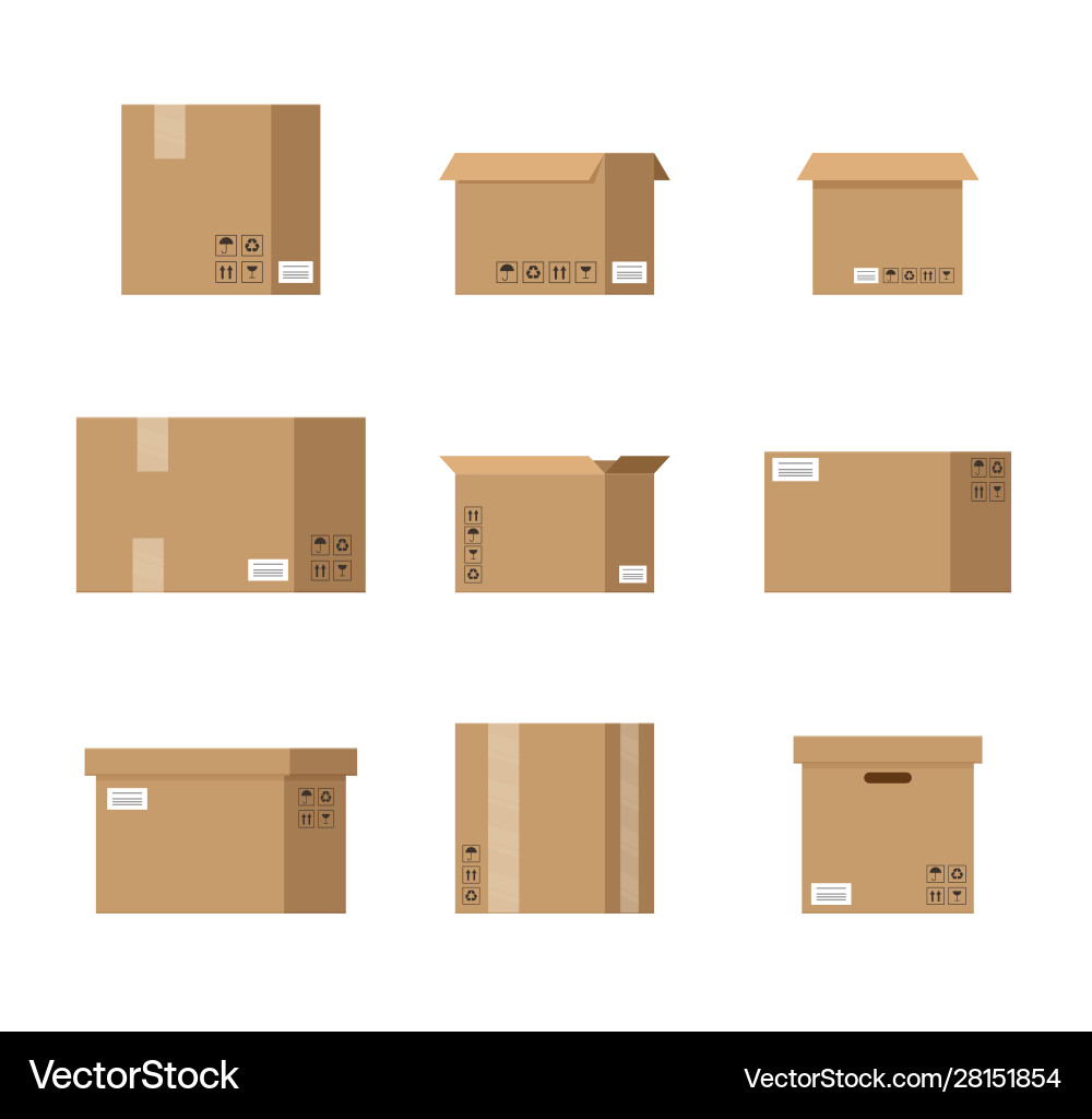 Pile Cardboard Boxes Set In Flat Style Royalty Free Vector