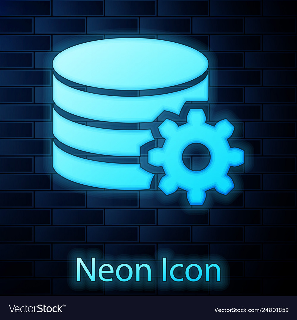 Glowing neon setting database server icon isolated