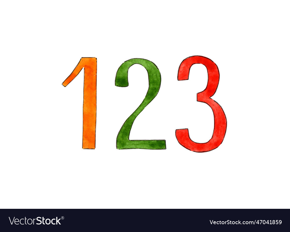 Watercolor of multi-colored numbers 123 font Vector Image