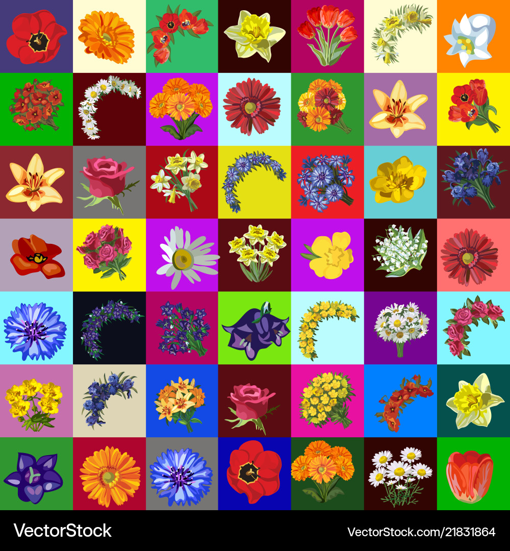 Big group set flowers and bouquets garden Vector Image