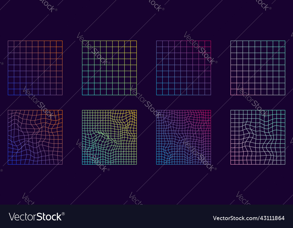 Distorted grid square neon pattern abstract Vector Image