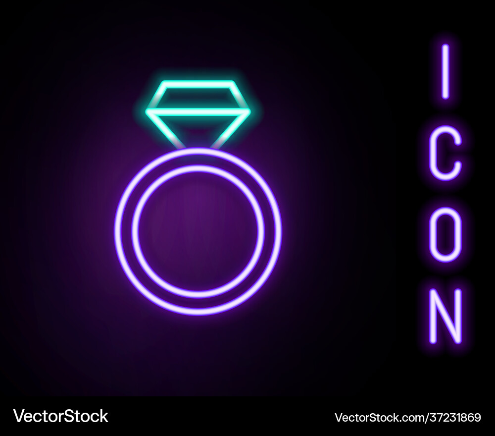 Glowing neon line diamond engagement ring icon Vector Image