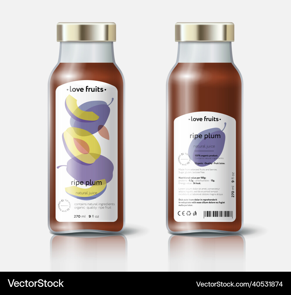 Plum juice label jar packaging natural blue Vector Image