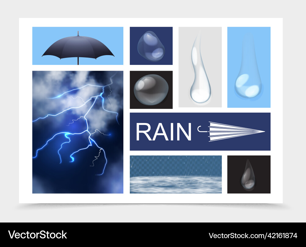 Realistic rain elements composition Royalty Free Vector