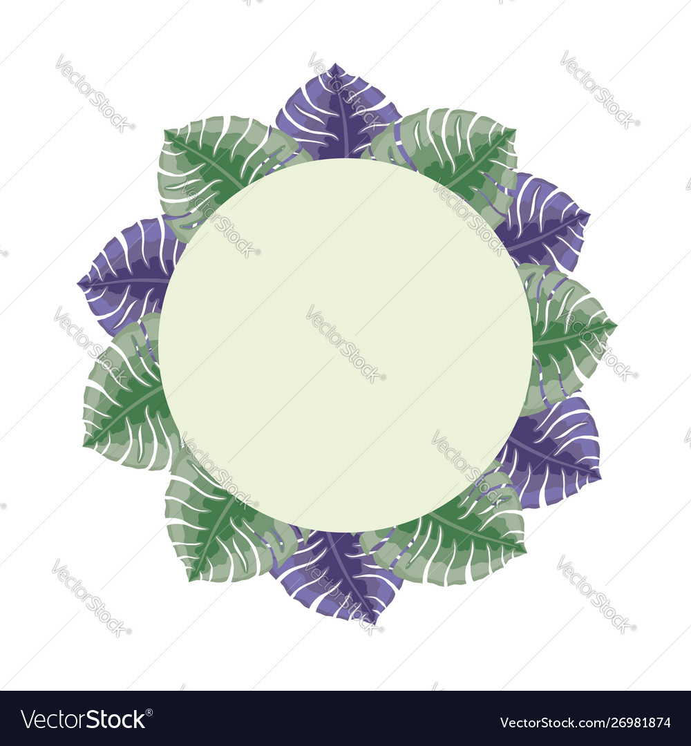 Round label with tropical leaves Royalty Free Vector Image