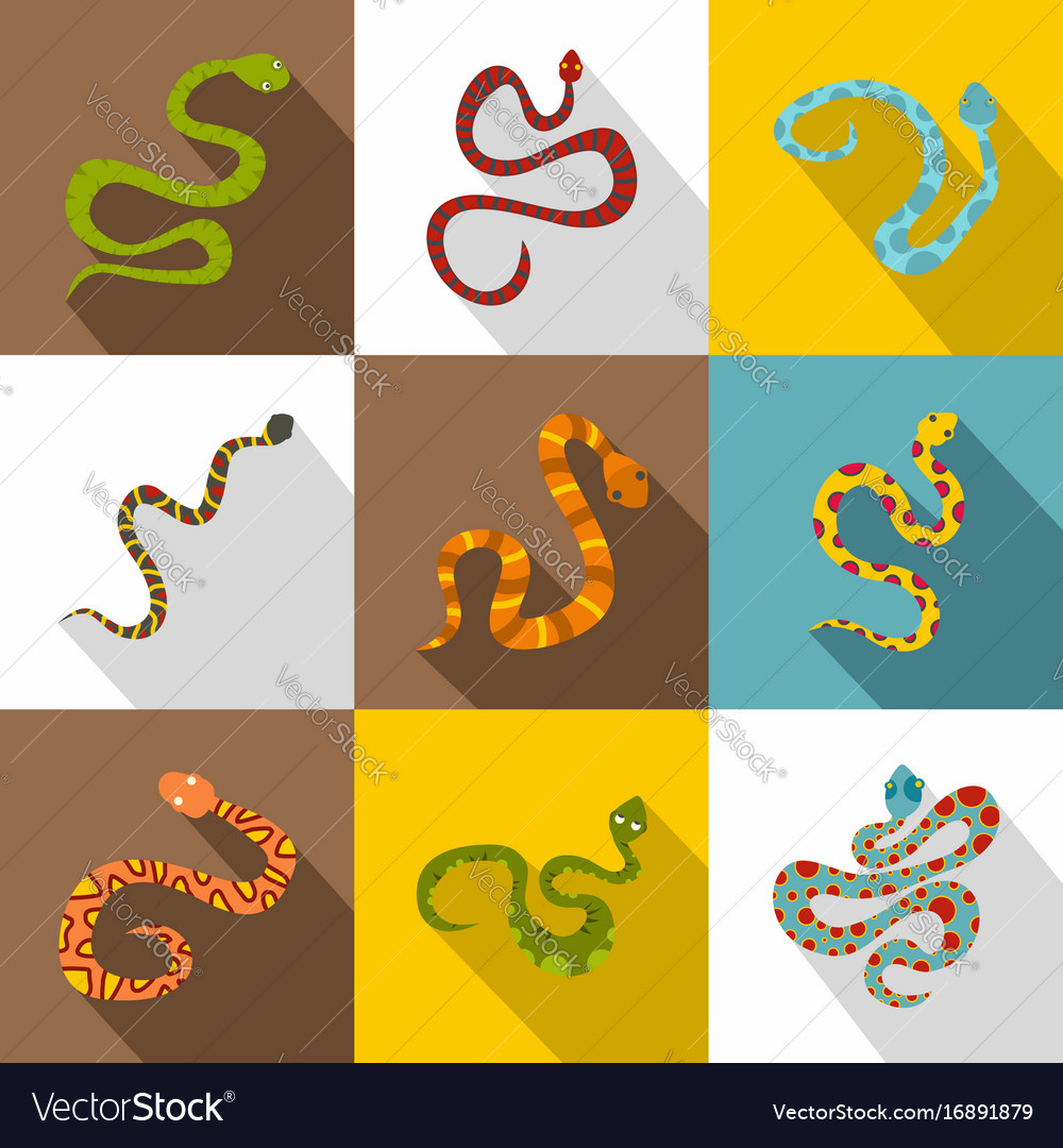 Poisonous snakes icons set flat style Royalty Free Vector