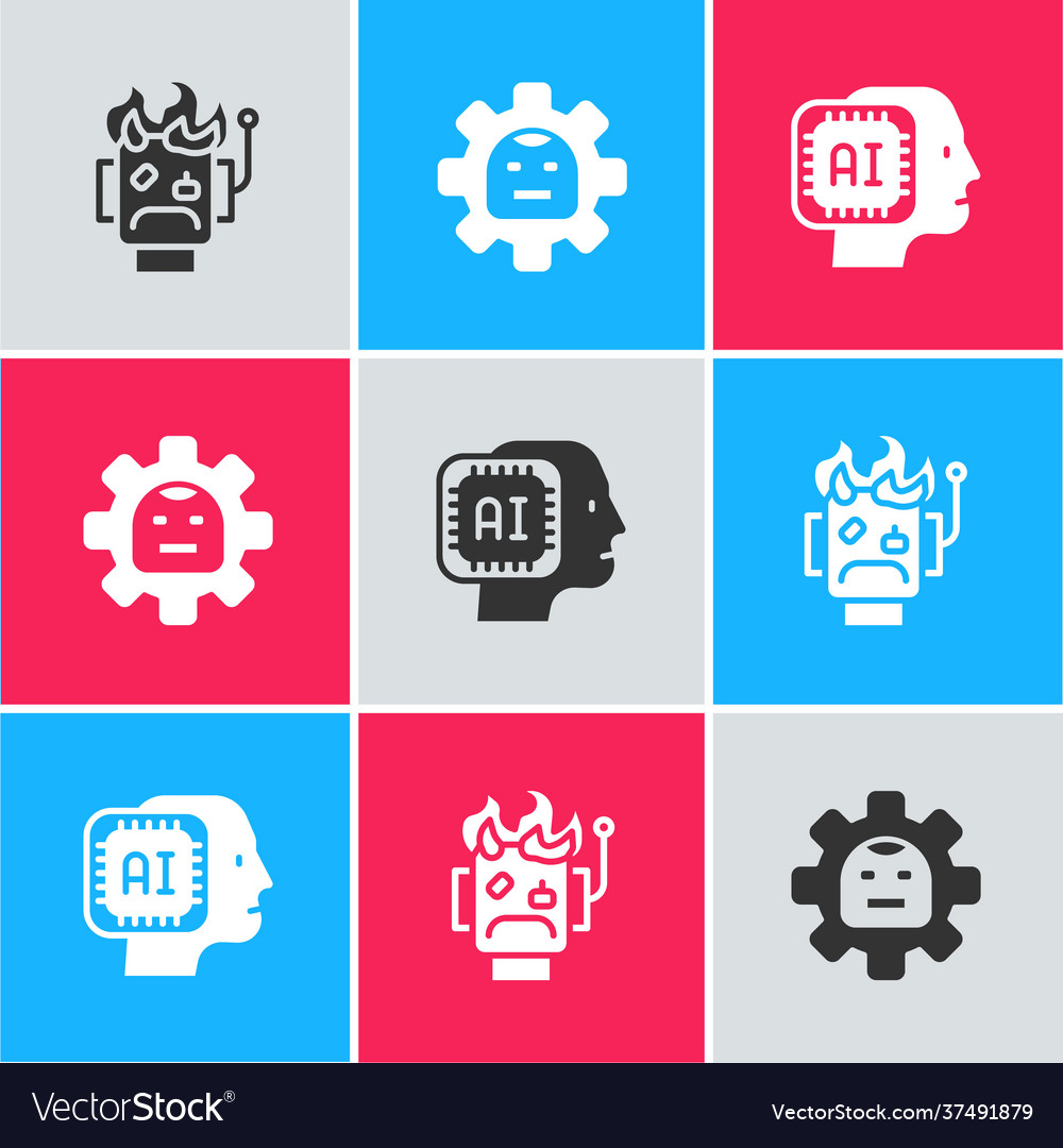 Set robot burned out and humanoid robot icon Vector Image