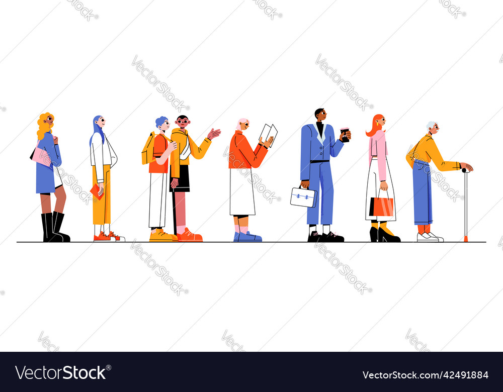 Different people stand in queue Royalty Free Vector Image Different people stand in queue Royalty Free Vector Image