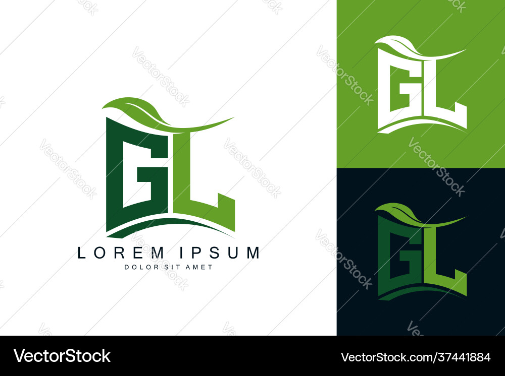 Gl logo monogram with green leaf nature organic Vector Image