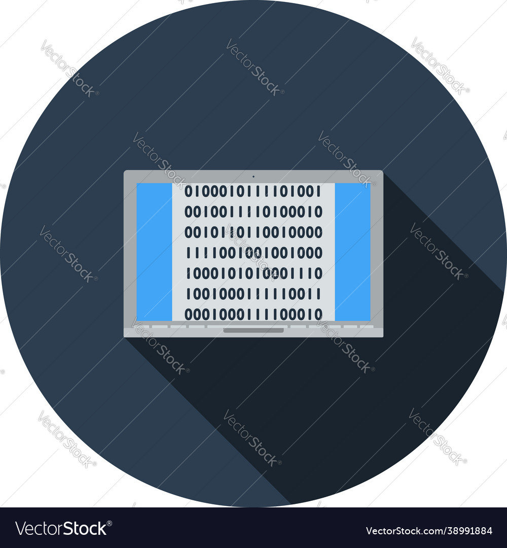 Laptop with binary code icon Royalty Free Vector Image