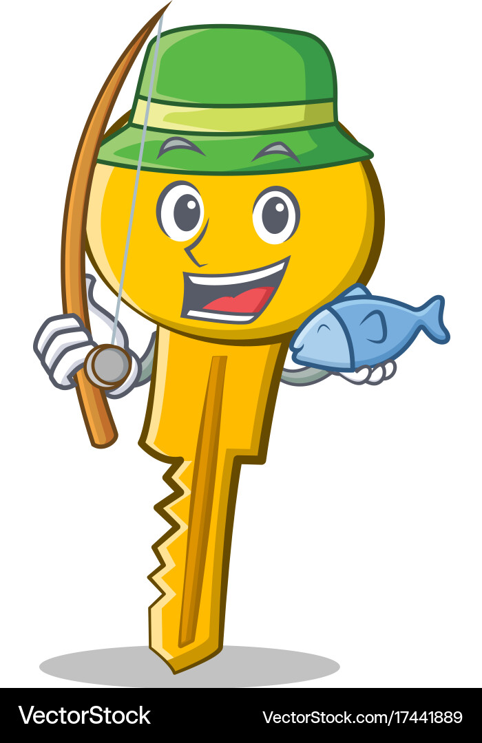 Fishing key character cartoon style Royalty Free Vector
