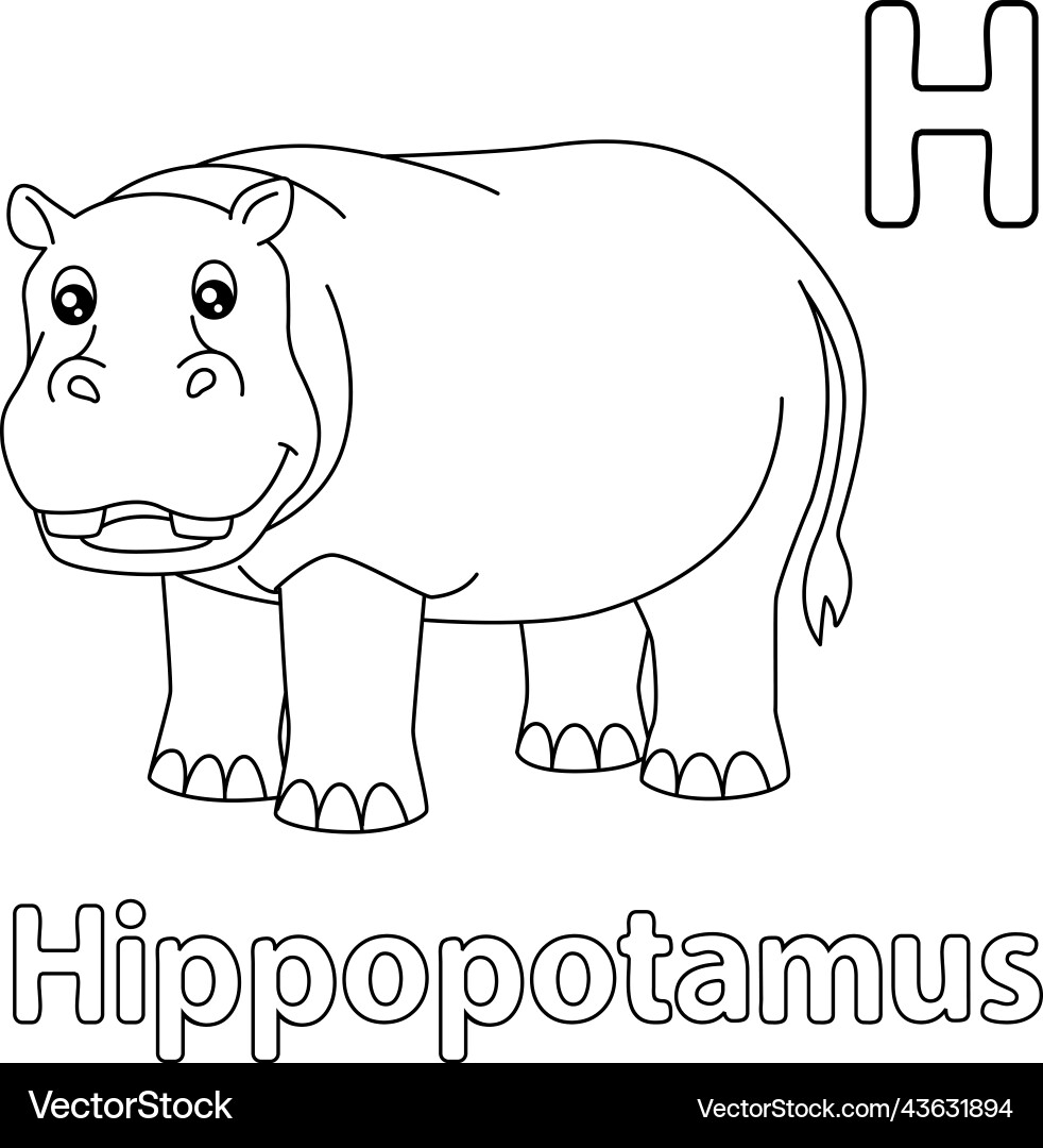 Hippo alphabet abc coloring page h Royalty Free Vector Image