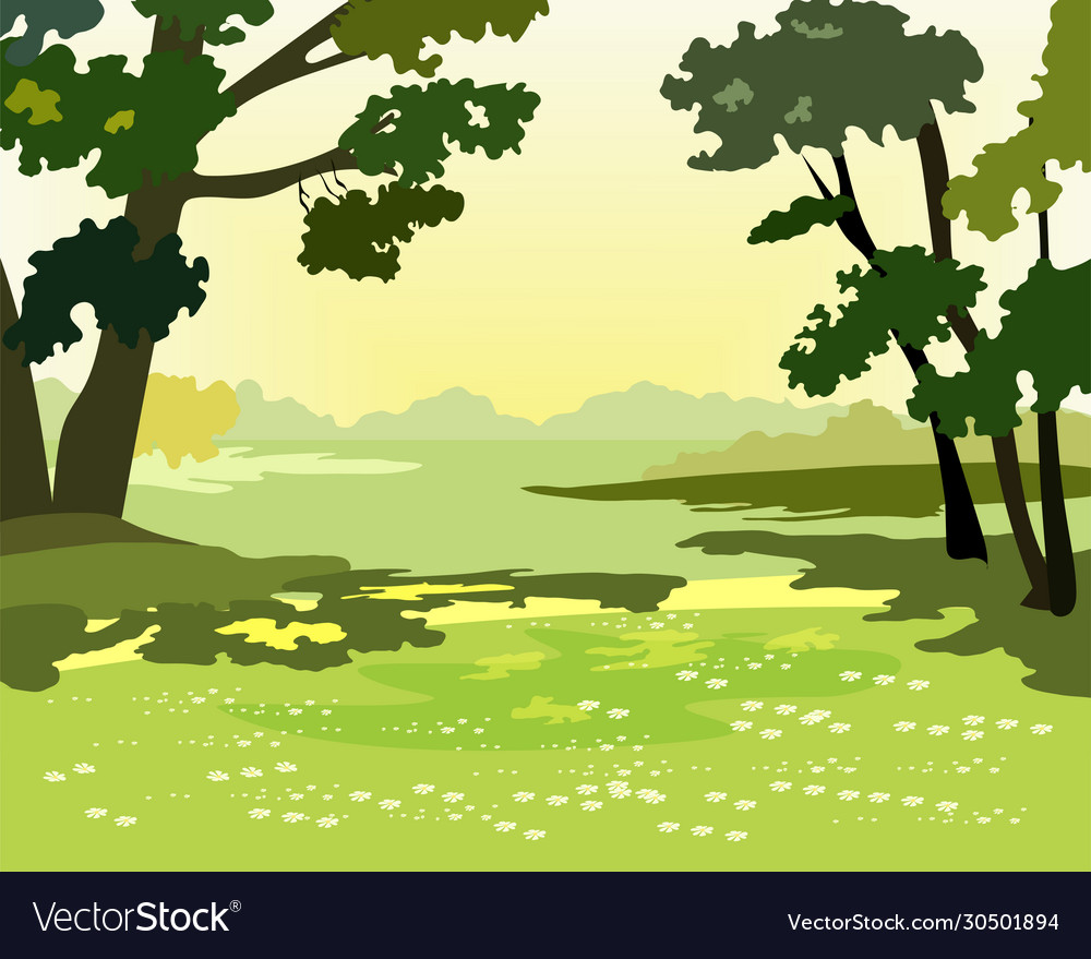 Spring forest with trees and daisies Royalty Free Vector