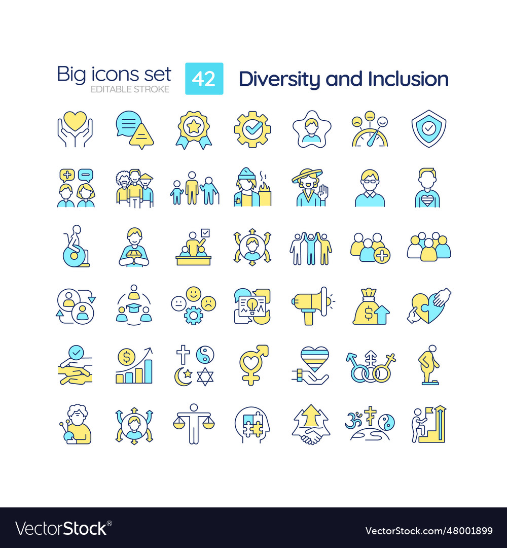 Diversity and inclusion rgb color icons set Vector Image Diversity and inclusion rgb color icons set Vector Image