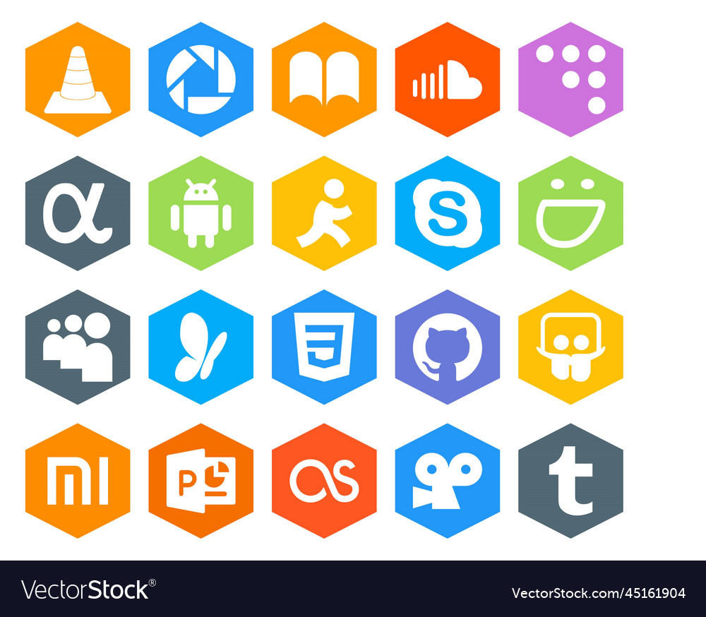 20 social media icon pack including css myspace Vector Image