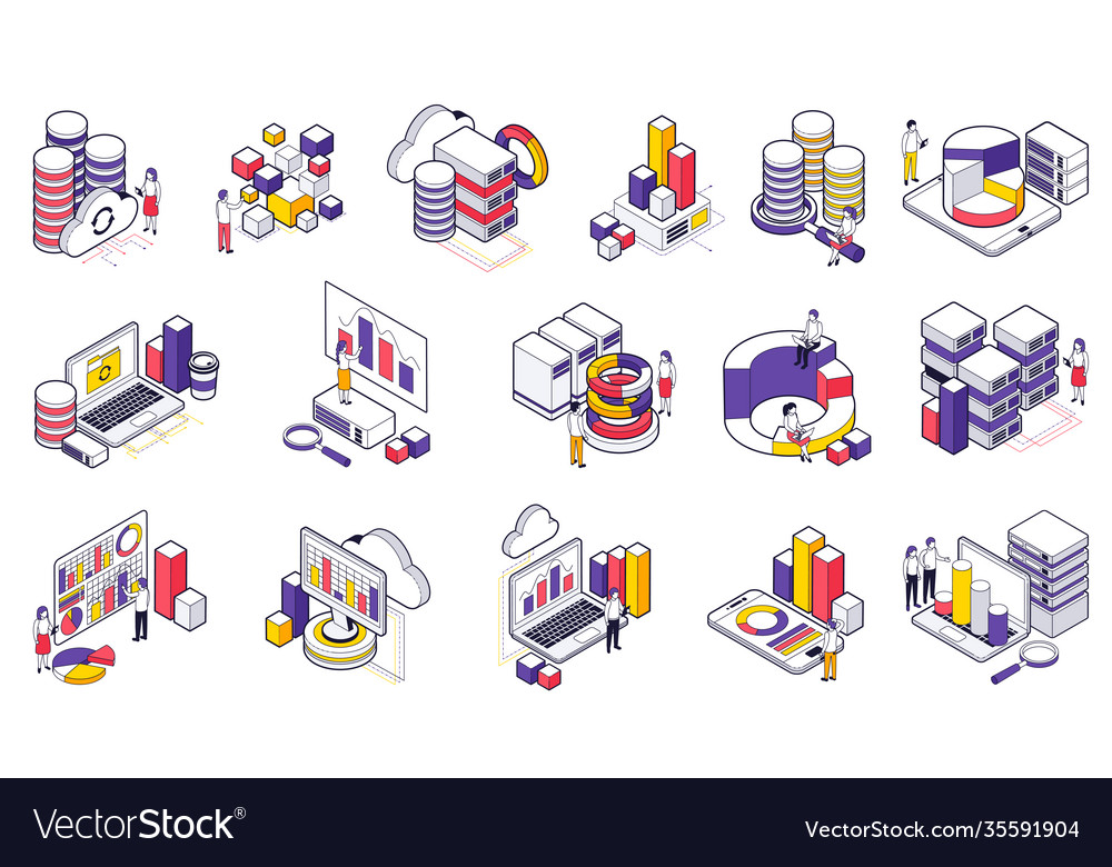 Big data isometric set Royalty Free Vector Image