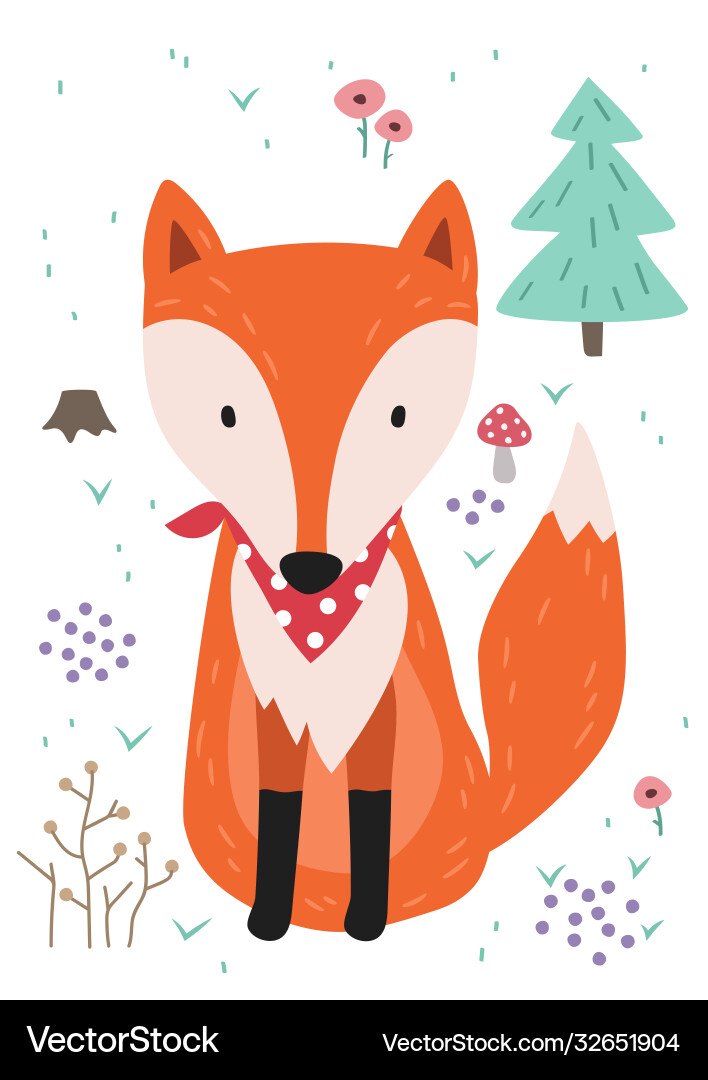 Cute fox woodland forest animal Royalty Free Vector Image