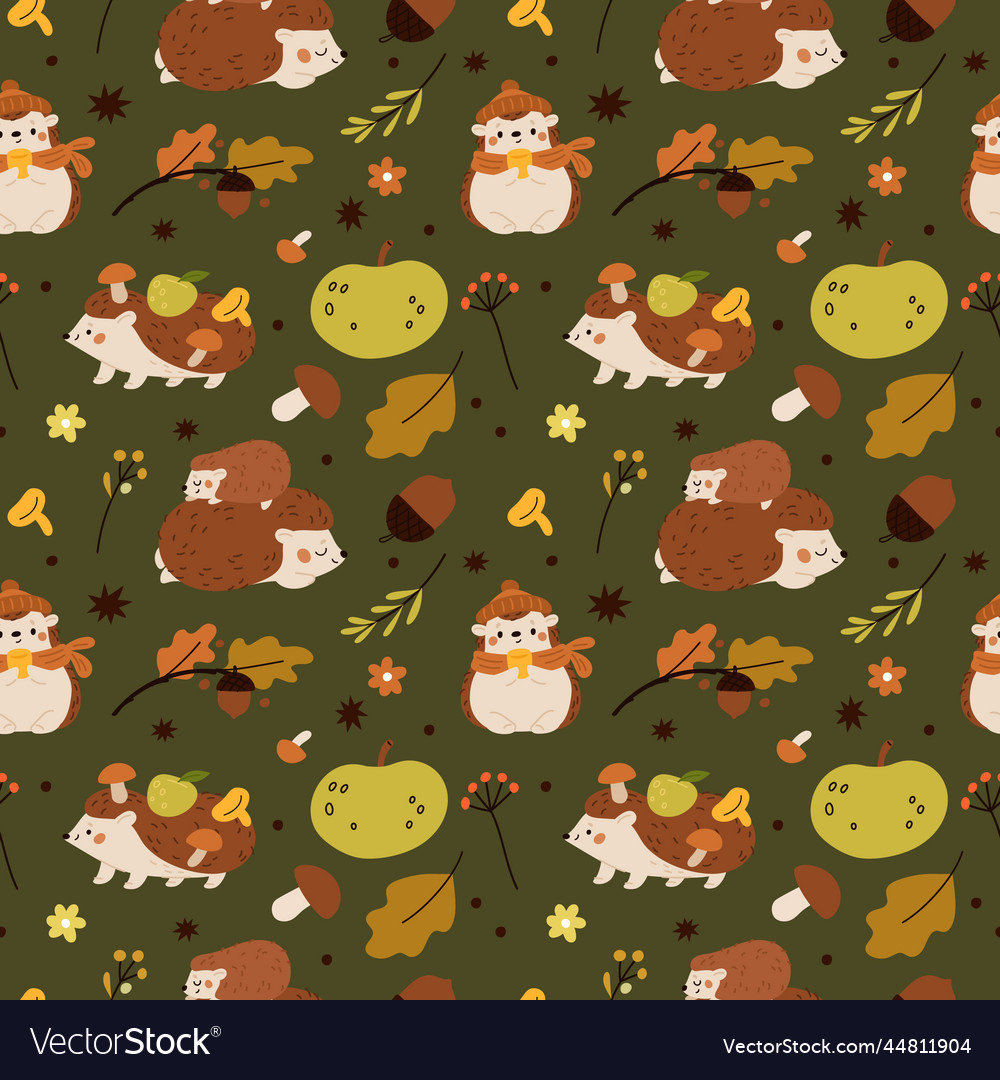 Cute hedgehogs seamless pattern autumn forest Vector Image Cute hedgehogs seamless pattern autumn forest Vector Image