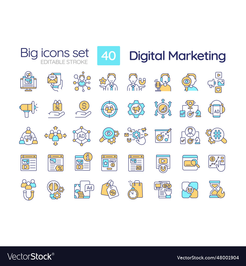 Digital marketing rgb color icons set Royalty Free Vector Digital marketing rgb color icons set Royalty Free Vector