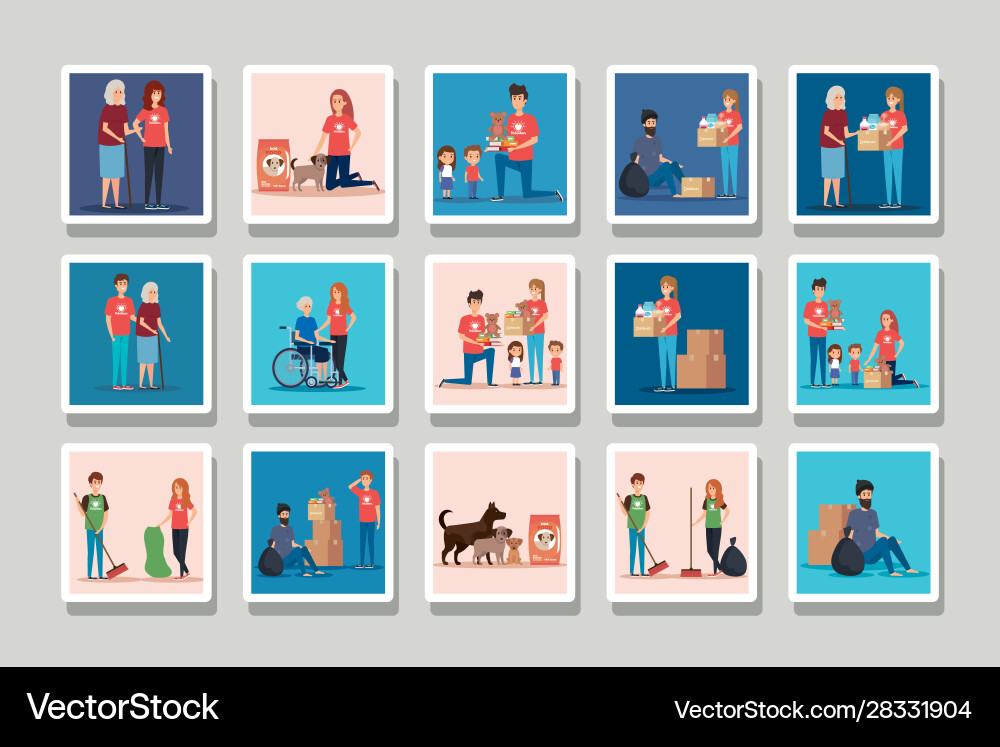 Set scenes donation charity Royalty Free Vector Image
