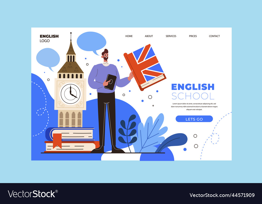 English school landing page design Royalty Free Vector Image