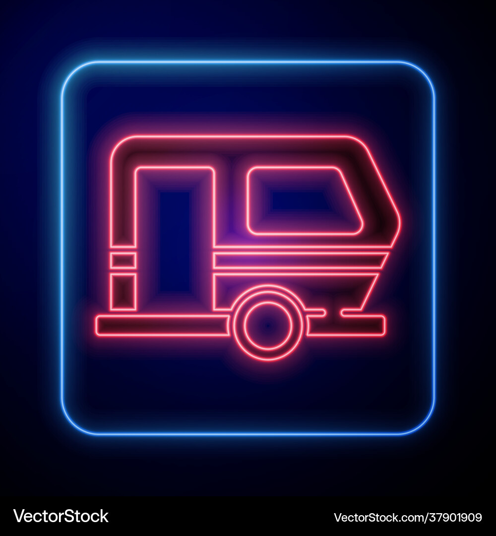 Glowing neon rv camping trailer icon isolated Vector Image