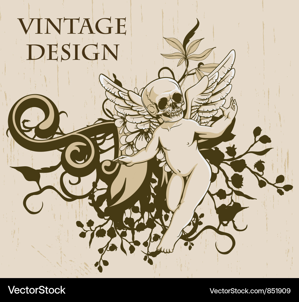 Grunge floral background with angel Royalty Free Vector