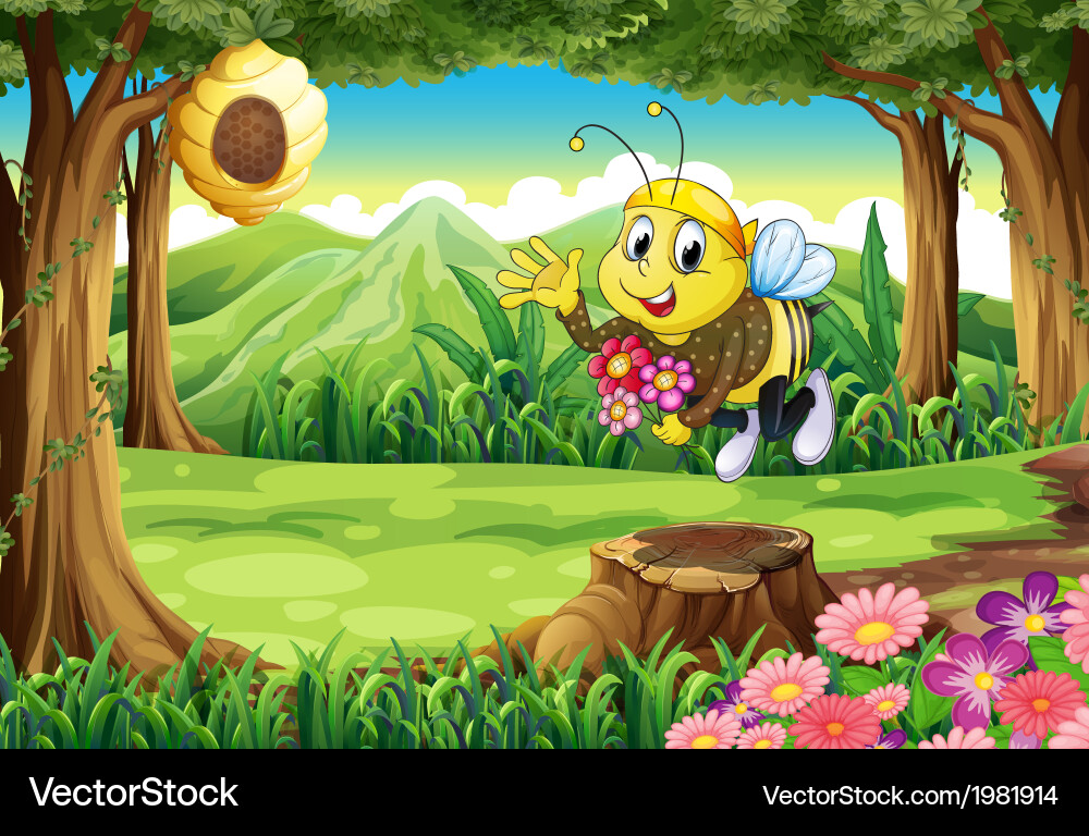 A bee at the forest with flowers Royalty Free Vector Image