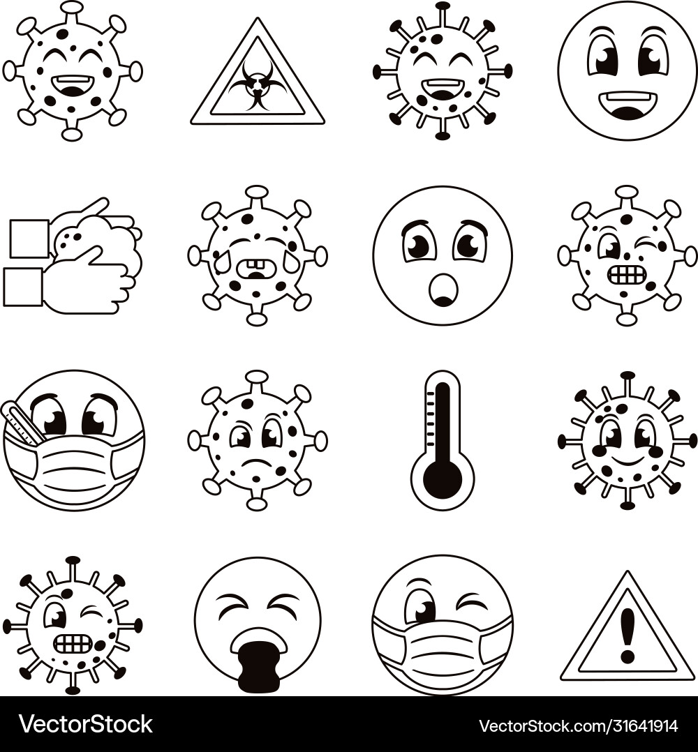 Bundle covid19 emojis set icons Royalty Free Vector Image