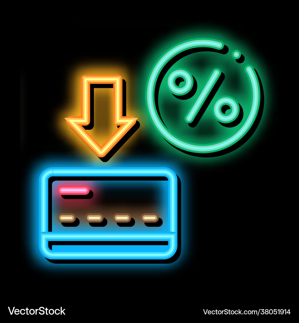 Card percentage neon glow icon Royalty Free Vector Image