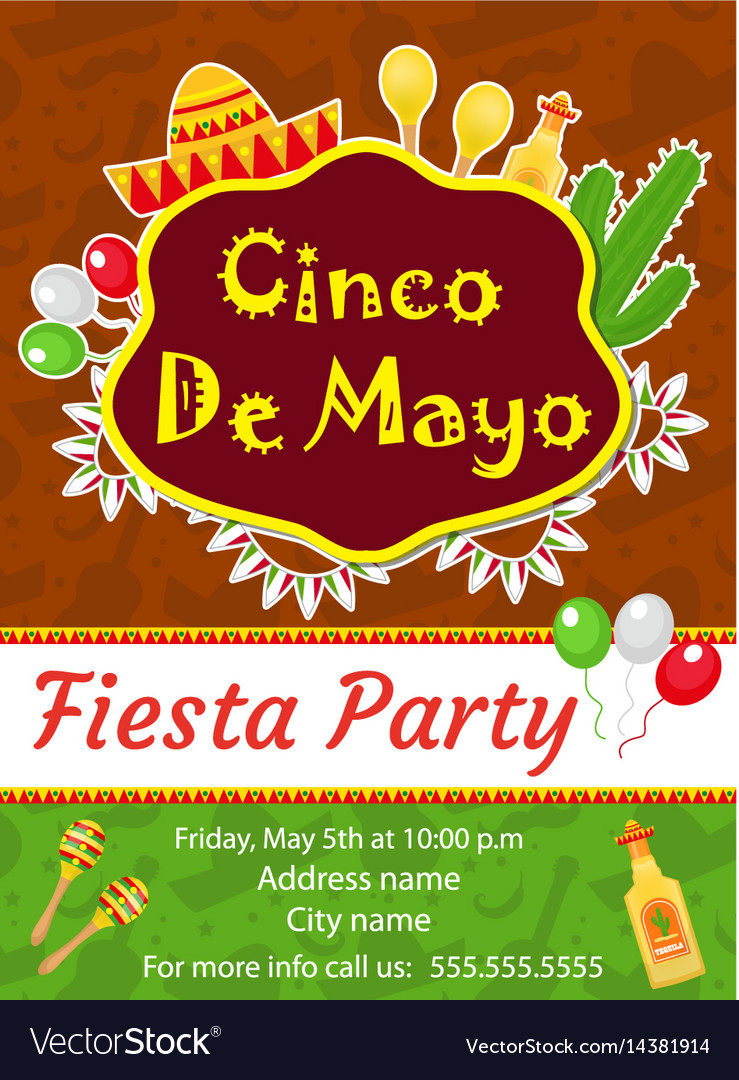 Cinco De Mayo Invitation Template Flyer Mexican Vector Image