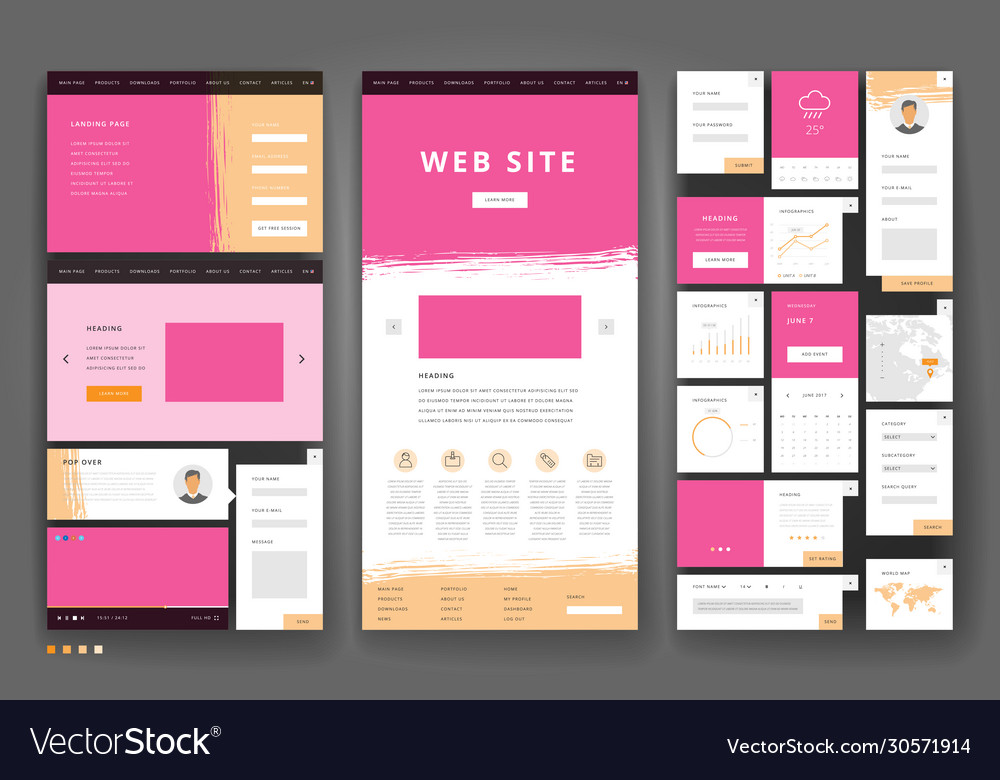 Website template design with interface elements Vector Image