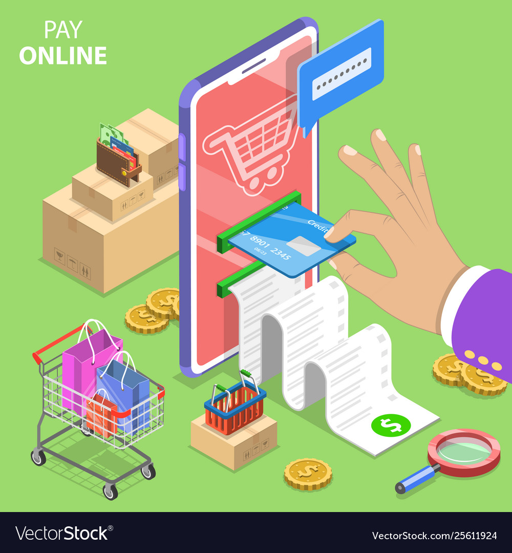 Isometric flat concept pay online Royalty Free Vector Image Isometric flat concept pay online Royalty Free Vector Image