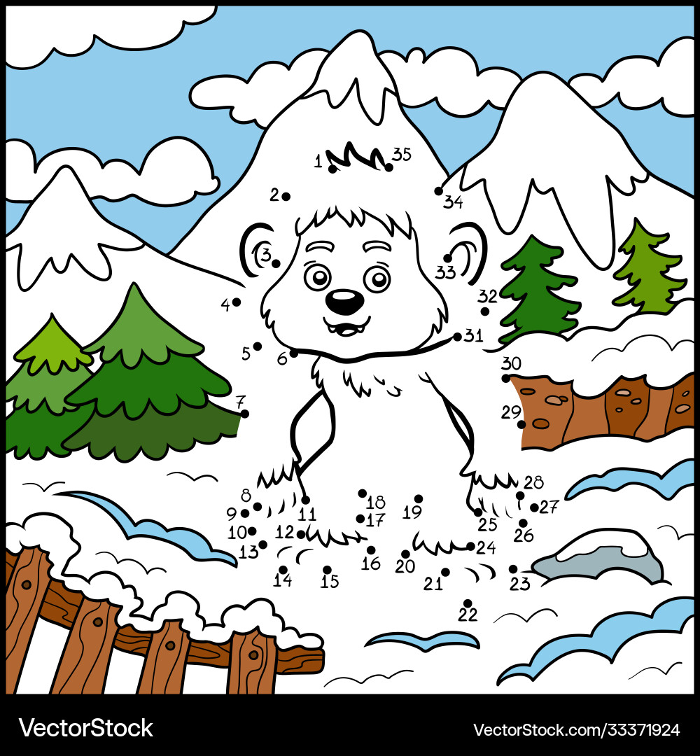 Numbers game dot to dot game for children yeti Vector Image