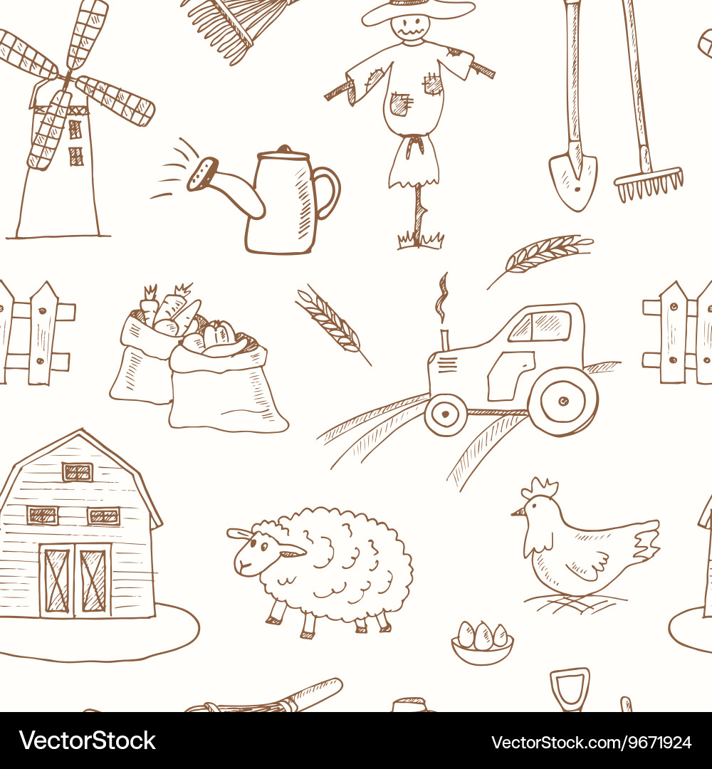Seamless pattern with Organic farm hand drawn Vector Image