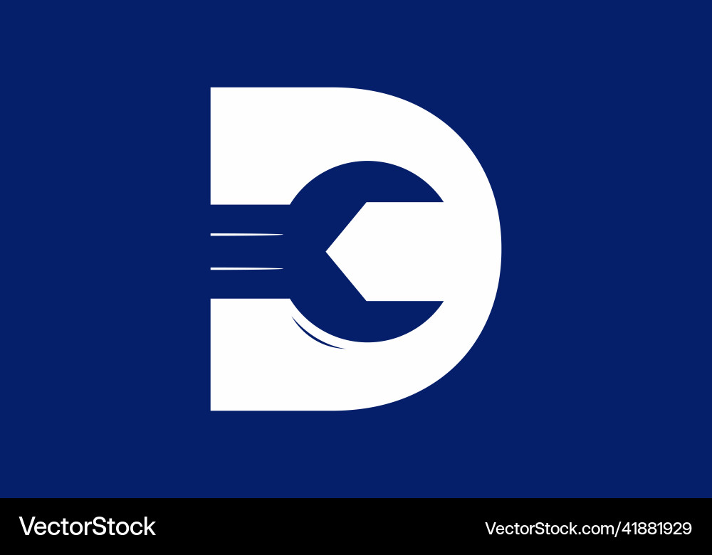 D initial letter with wrench shape Royalty Free Vector Image