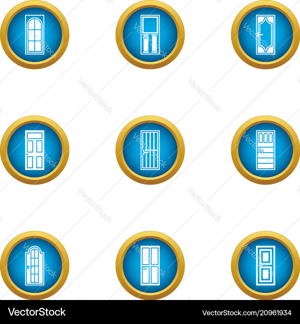 Entrance icons set flat style Royalty Free Vector Image