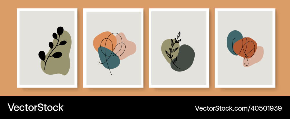 Botanical wall art set earth tone boho foliage Vector Image