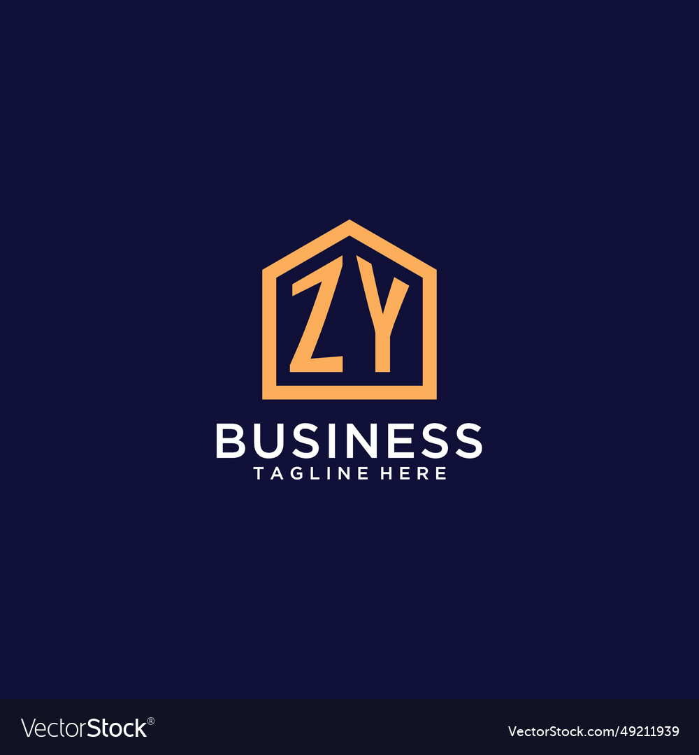 Initial Zy Logo With Abstract Home Shape Modern Vector Image