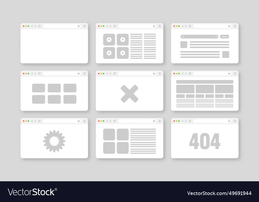 Web browser window pages layout with toolbar Vector Image