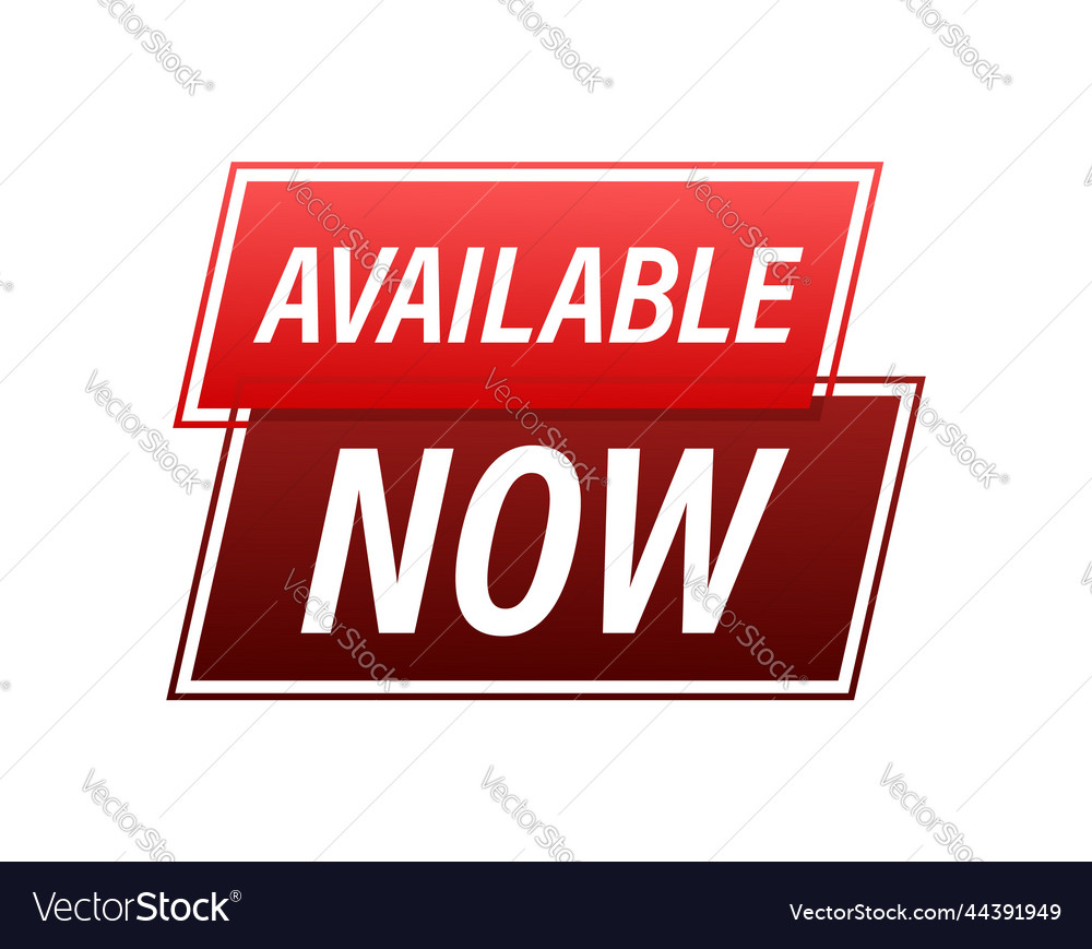 Available now label badge shop now stock Vector Image Available now label badge shop now stock Vector Image