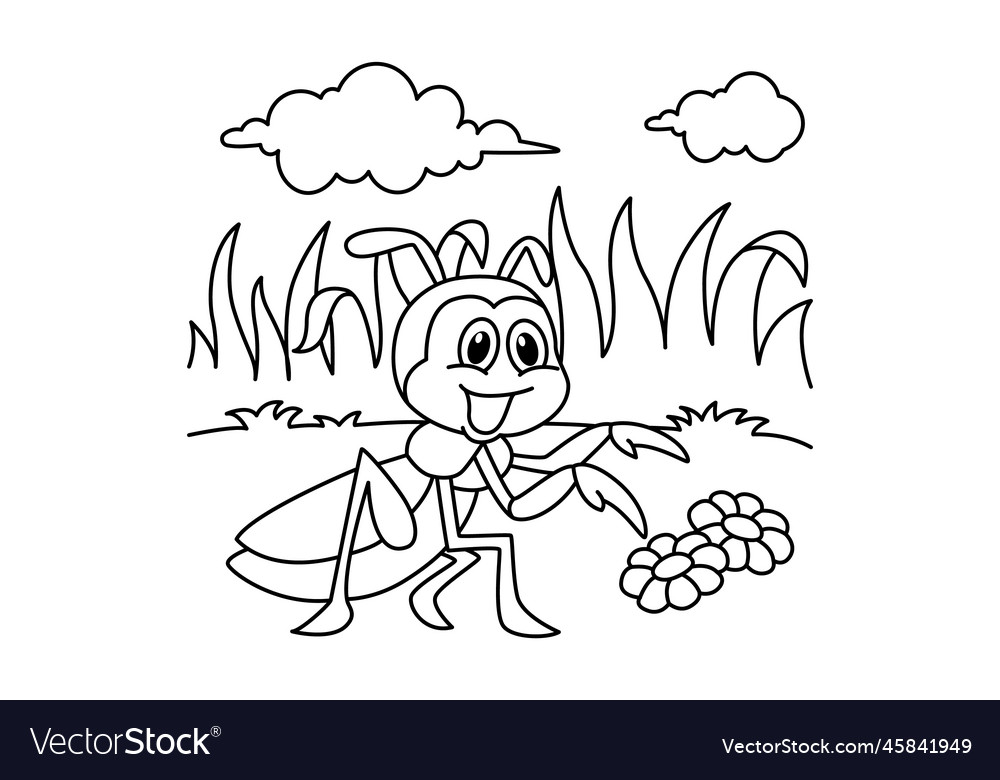 Funny Grasshopper Cartoon Coloring Page Royalty Free Vector