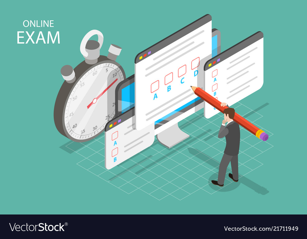 Personal online exam isometric flat concept Vector Image Personal online exam isometric flat concept Vector Image