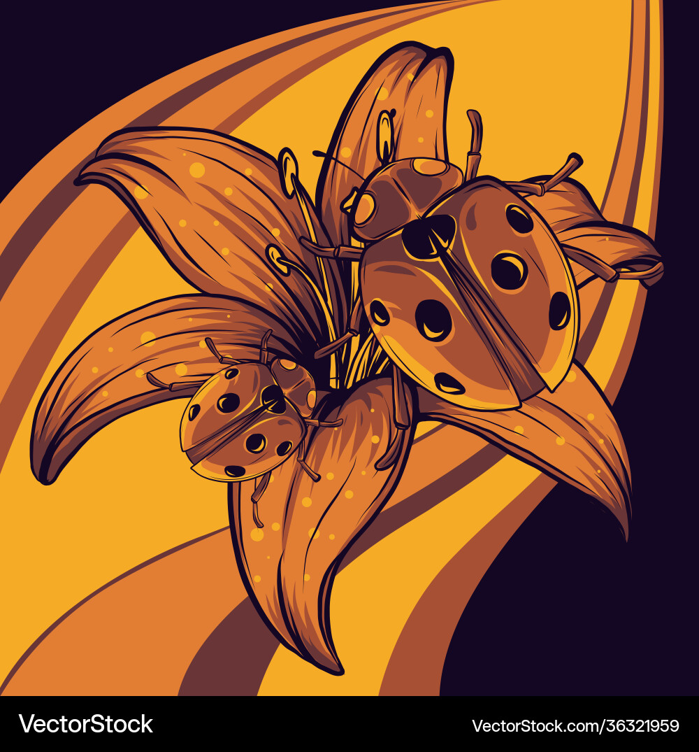 Ladybugs in flower art Royalty Free Vector Image