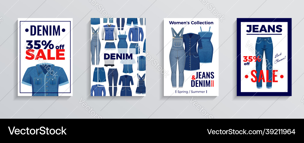 Denim clothing posters banners set Royalty Free Vector Image