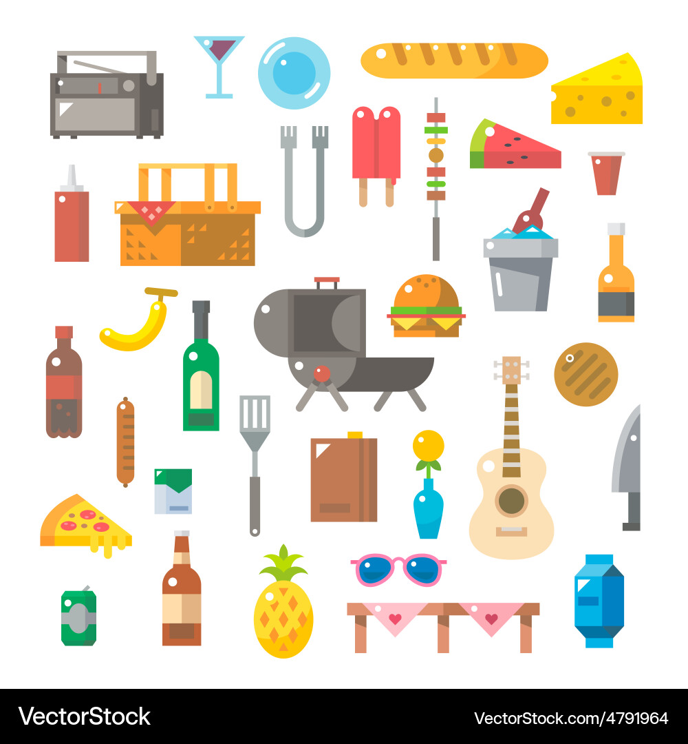 Flat design of picnic items set Royalty Free Vector Image